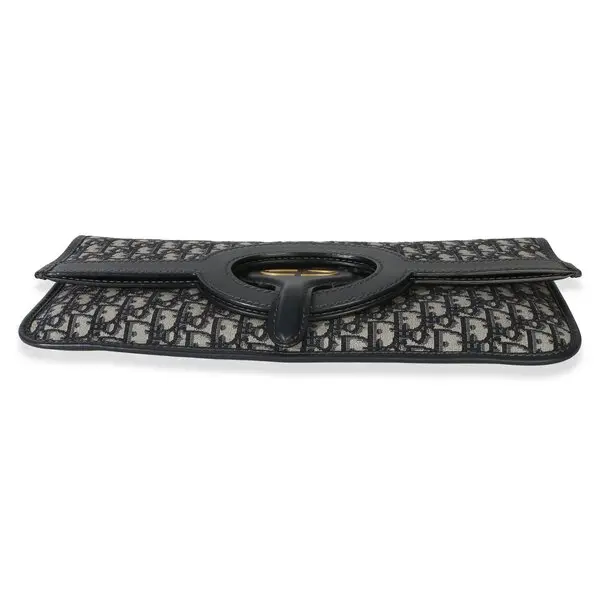 Dior Navy Oblique Canvas Fold Over Clutch - Blue