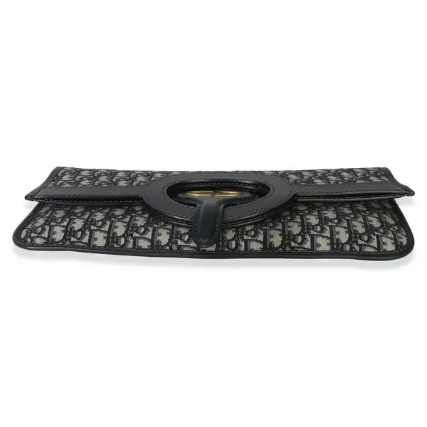 Dior Navy Oblique Canvas Fold Over Clutch - Blue