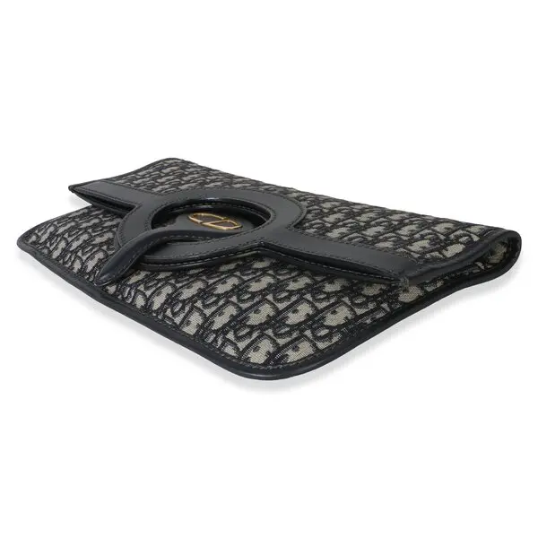 Dior Navy Oblique Canvas Fold Over Clutch - Blue