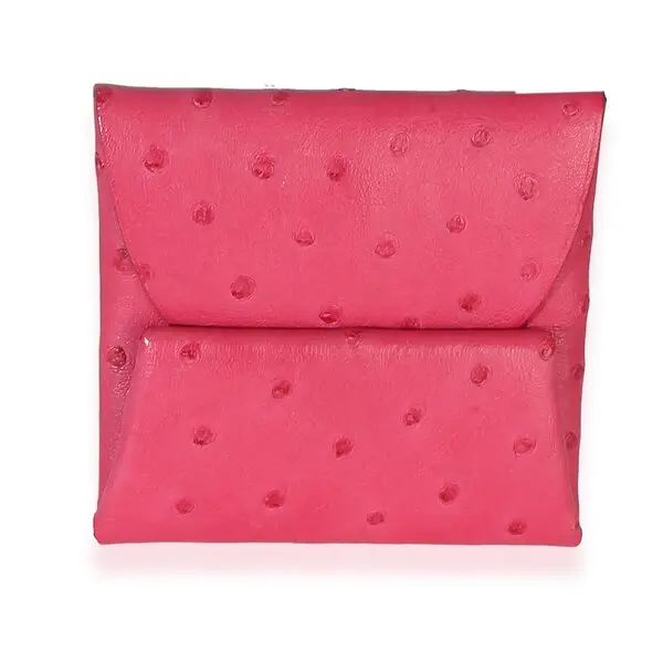 Hermès Rose Tyrien Ostrich Bastia Change Purse - Pink