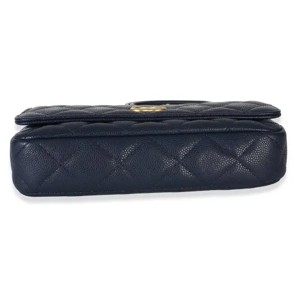 Chanel Navy Quilted Caviar Twist Your Buttons Phone Holder With Chain