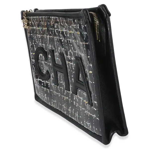 Chanel Tweed Pvc Lambskin Logo Pouch