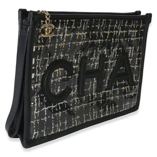Chanel Tweed Pvc Lambskin Logo Pouch