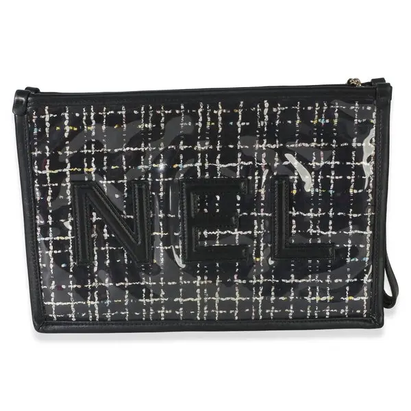 Chanel Tweed Pvc Lambskin Logo Pouch