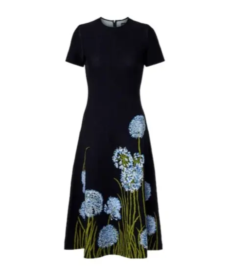 Oscar De La Renta Floral Jacquard A-line Midi Dress - Black