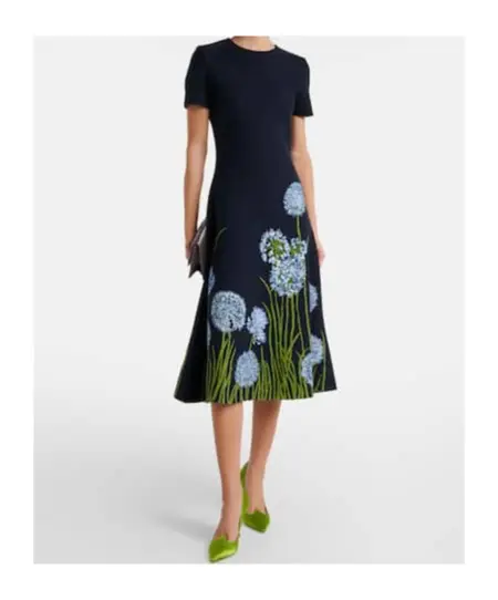 Oscar De La Renta Floral Jacquard A-line Midi Dress