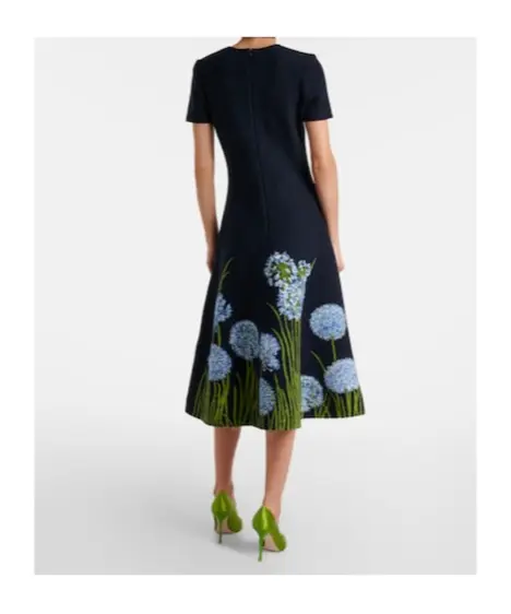 Oscar De La Renta Floral Jacquard A-line Midi Dress