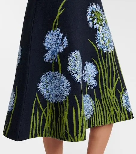 Oscar De La Renta Floral Jacquard A-line Midi Dress