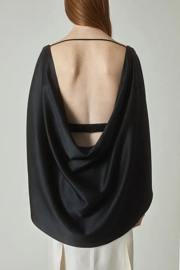 HEIRLOME Anna Top: Double-layer Silk Satin Cape With Cowl Back