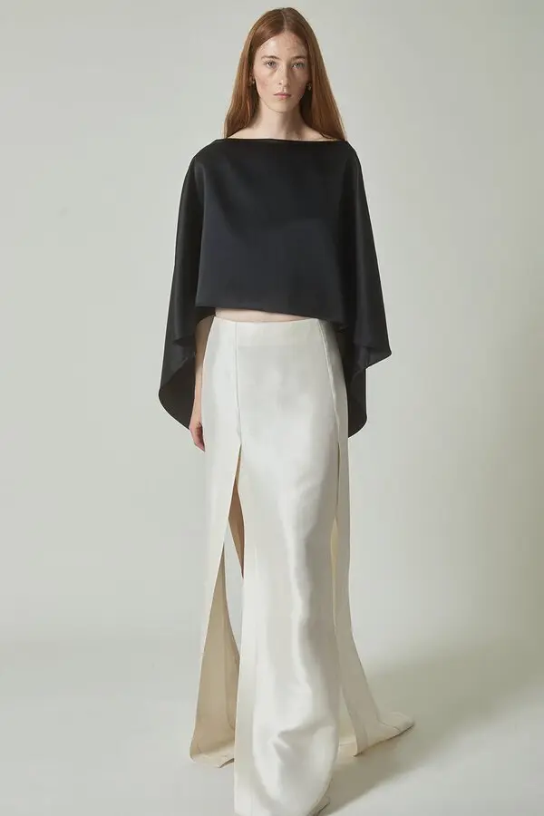 HEIRLOME Anna Top: Double-layer Silk Satin Cape With Cowl Back