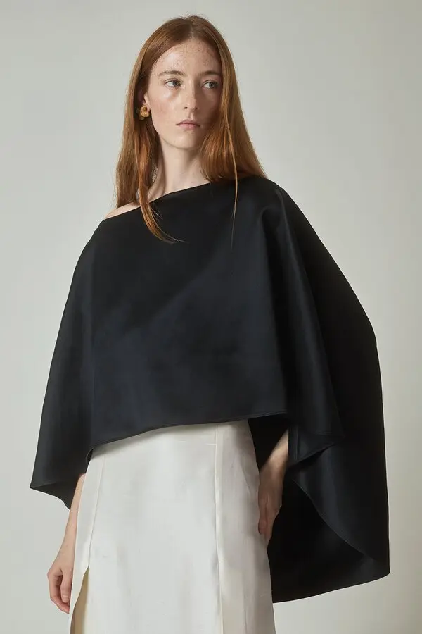 HEIRLOME Anna Top: Double-layer Silk Satin Cape With Cowl Back