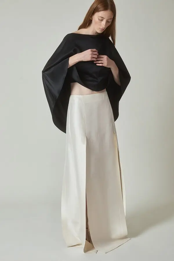 HEIRLOME Anna Top: Double-layer Silk Satin Cape With Cowl Back