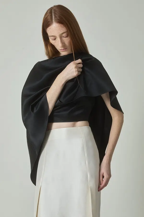HEIRLOME Anna Top: Double-layer Silk Satin Cape With Cowl Back
