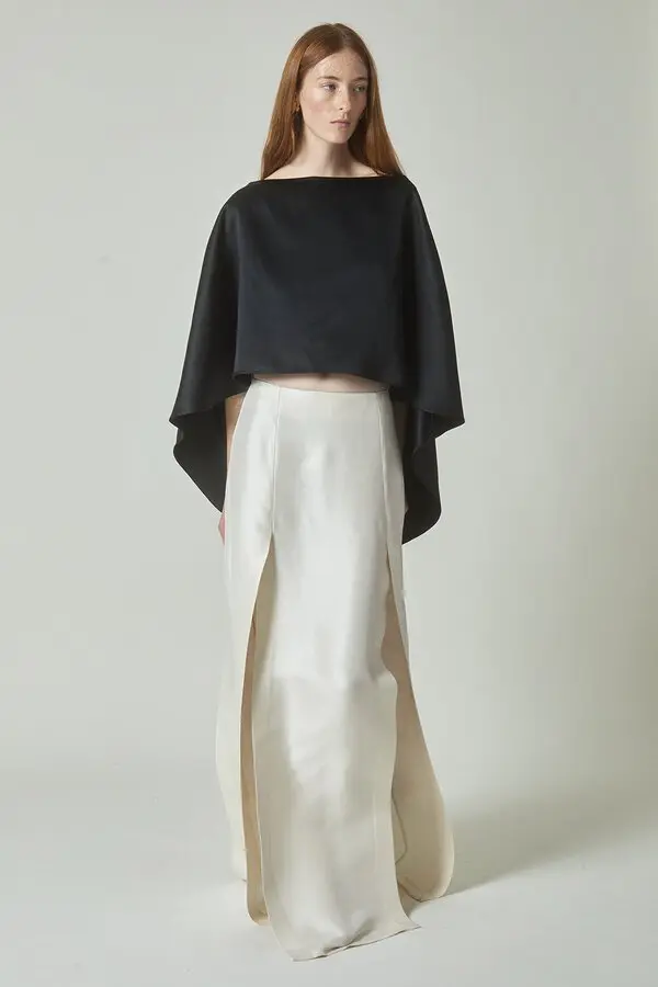 HEIRLOME Anna Top: Double-layer Silk Satin Cape With Cowl Back
