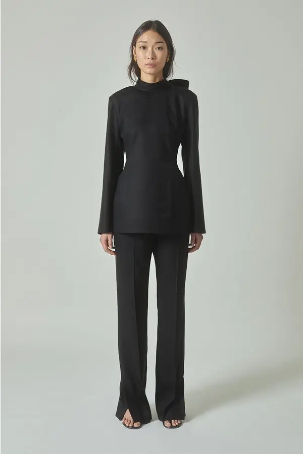 HEIRLOME Yasmin Mock-neck Tailored Silk Twill Top With Open Back - Black