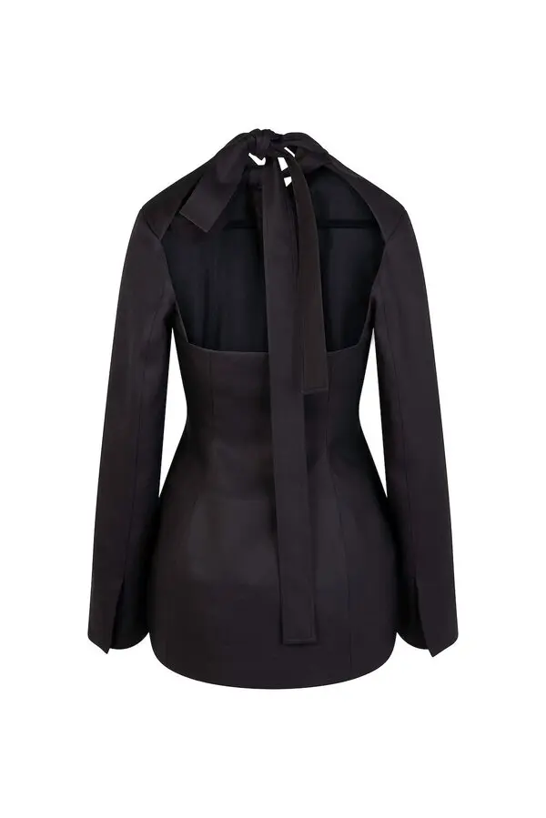 HEIRLOME Yasmin Mock-neck Tailored Silk Twill Top With Open Back