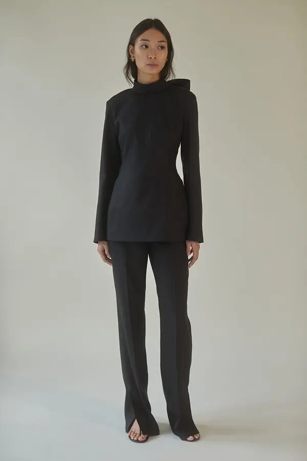 HEIRLOME Yasmin Mock-neck Tailored Silk Twill Top With Open Back