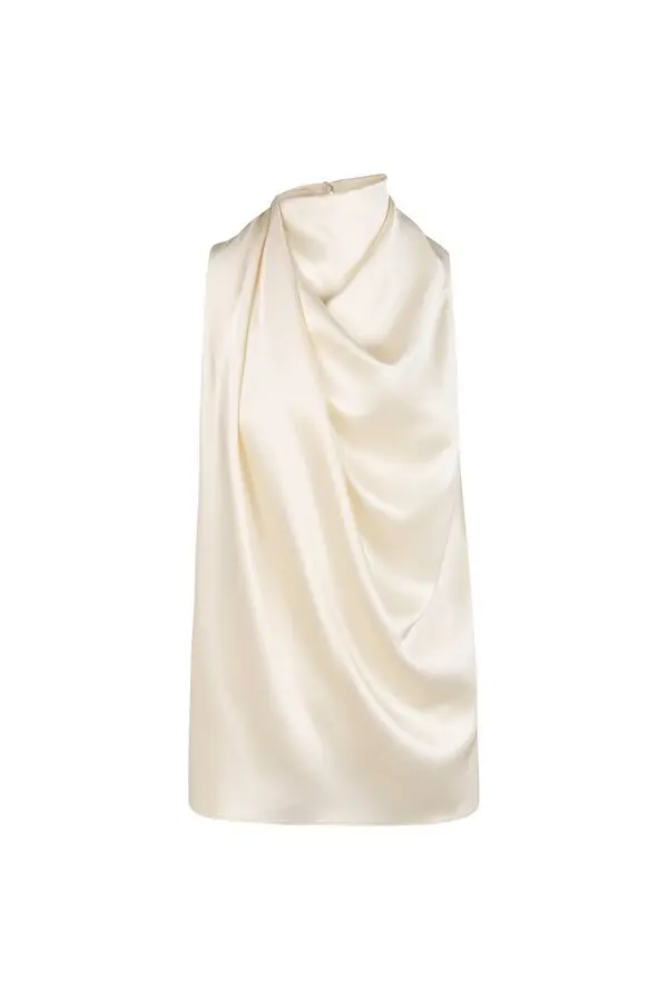 HEIRLOME Kate Twisted Draped Sleeveless Top In Silk Satin - Ivory