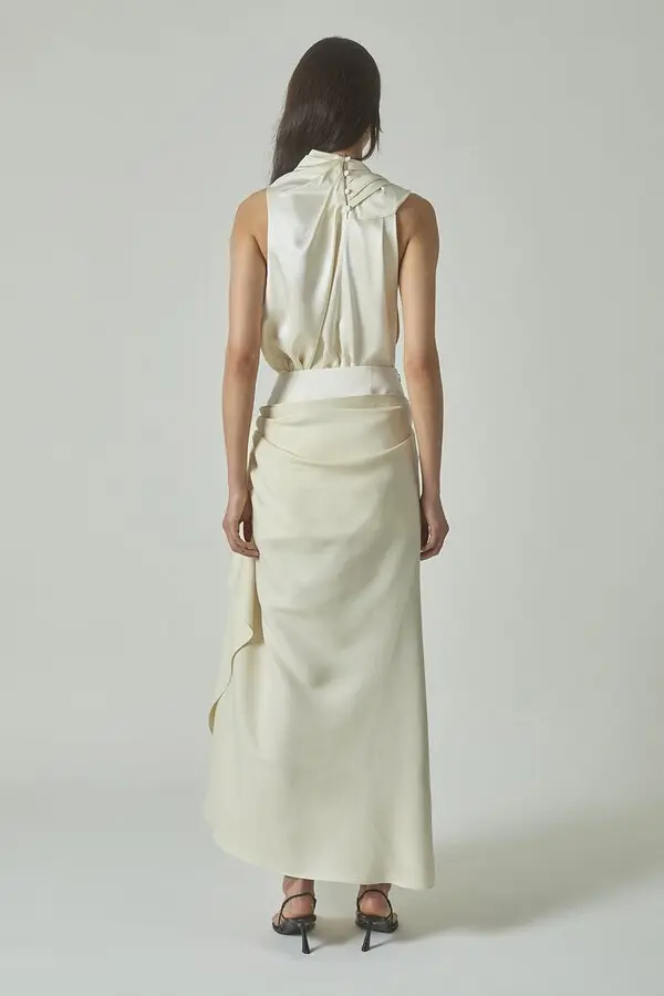 HEIRLOME Kate Twisted Draped Sleeveless Top In Silk Satin - Ivory