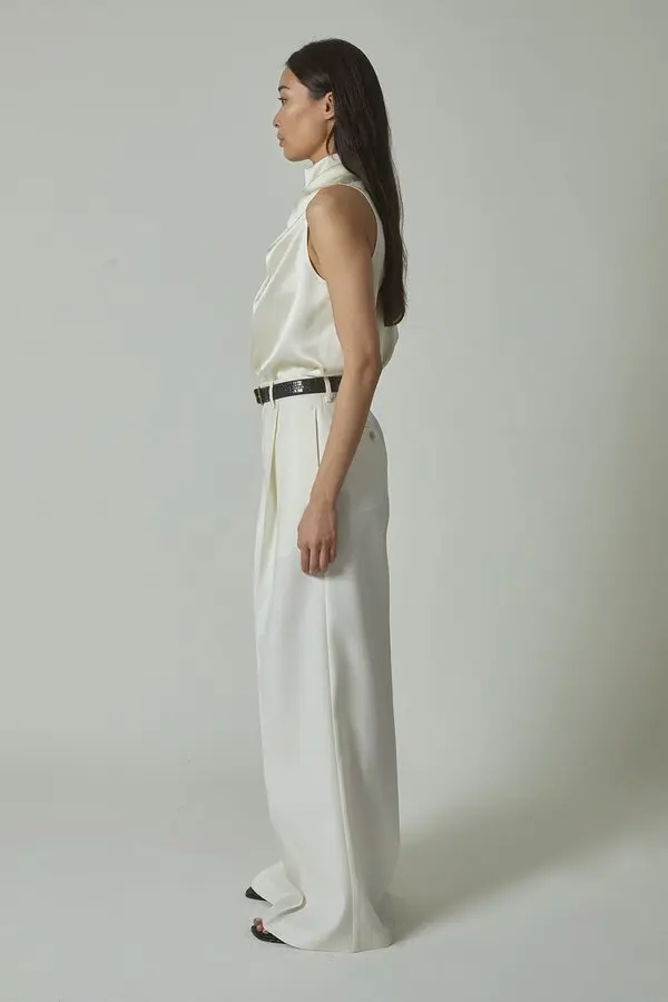 HEIRLOME Kate Twisted Draped Sleeveless Top In Silk Satin - Ivory