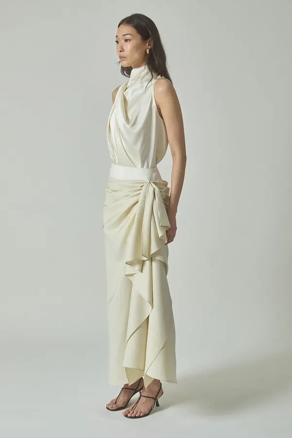 HEIRLOME Kate Twisted Draped Sleeveless Top In Silk Satin - Ivory