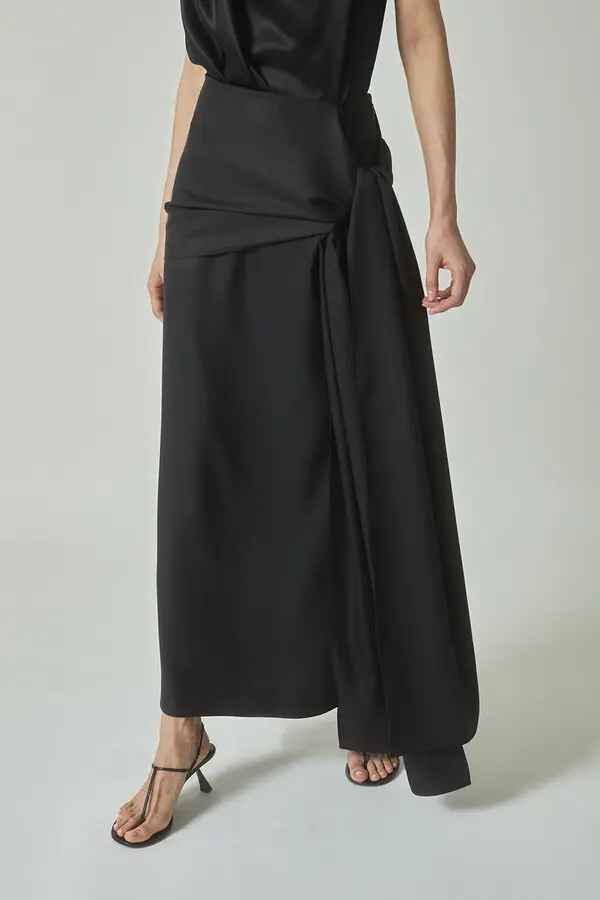 HEIRLOME Helena Midi Skirt In Italian Silk Twill With Versatile Sash