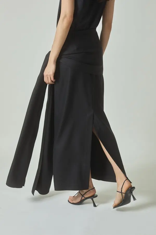 HEIRLOME Helena Midi Skirt In Italian Silk Twill With Versatile Sash