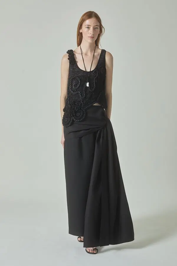 HEIRLOME Helena Midi Skirt In Italian Silk Twill With Versatile Sash - Black