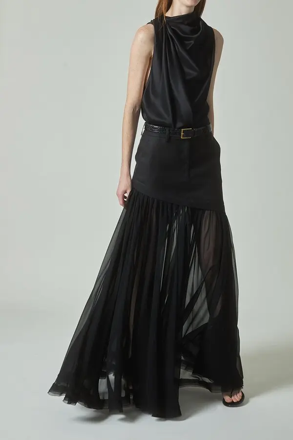 HEIRLOME Angela Skirt In Italian Silk Twill And Chiffon - Black