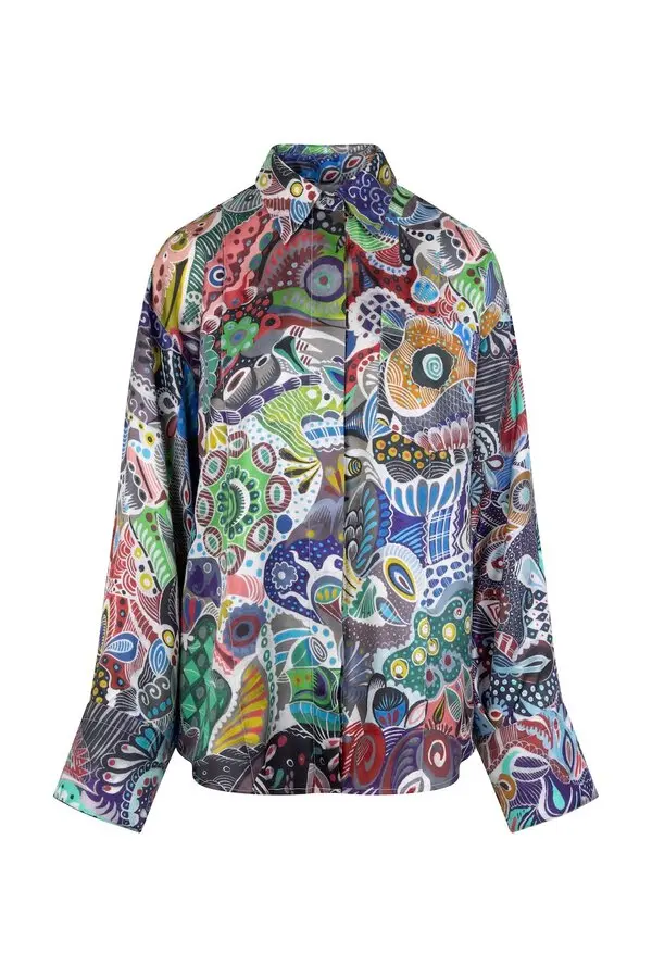 HEIRLOME Oversized Printed Silk Twill Shirt With Artisan Collaboration