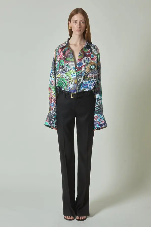 HEIRLOME Oversized Printed Silk Twill Shirt With Artisan Collaboration
