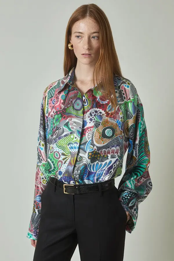 HEIRLOME Oversized Printed Silk Twill Shirt With Artisan Collaboration