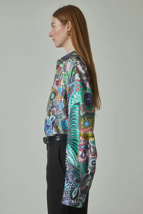 HEIRLOME Oversized Printed Silk Twill Shirt With Artisan Collaboration