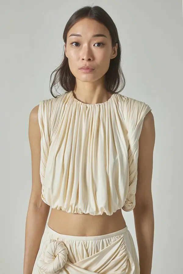 HEIRLOME Effie Cropped Silk Jersey Top - Bone