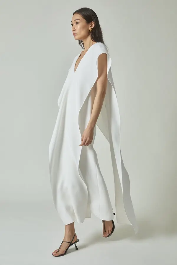HEIRLOME Bibi Silk Crepe Midi Dress With Cape Effect - Ivory