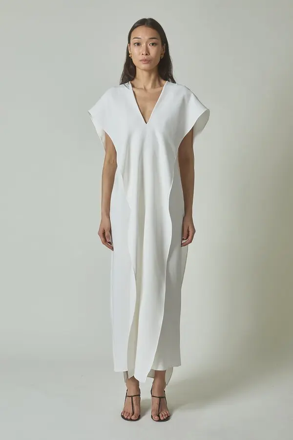 HEIRLOME Bibi Silk Crepe Midi Dress With Cape Effect - Ivory