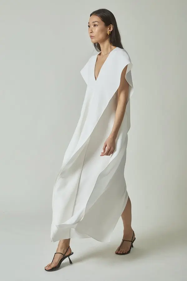 HEIRLOME Bibi Silk Crepe Midi Dress With Cape Effect - Ivory