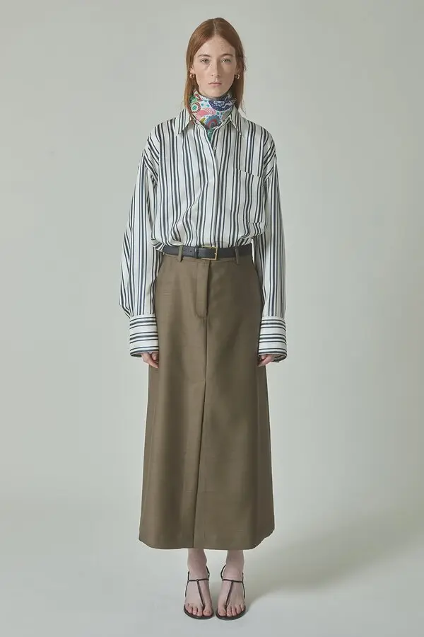 HEIRLOME Francis Stripe Silk Twill Shirt - Ivory/navy Stripe