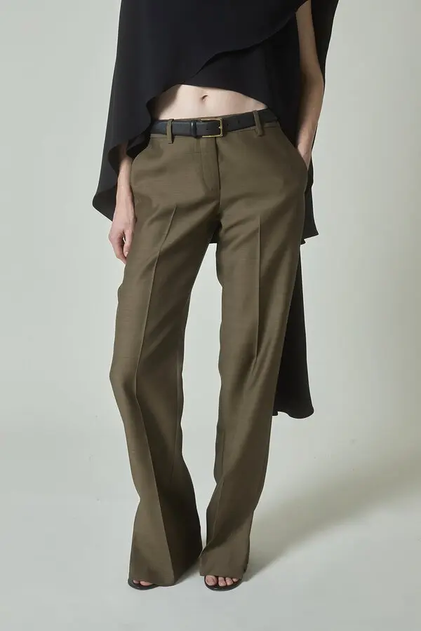 HEIRLOME Petula Trousers In Silk Wool - Olive