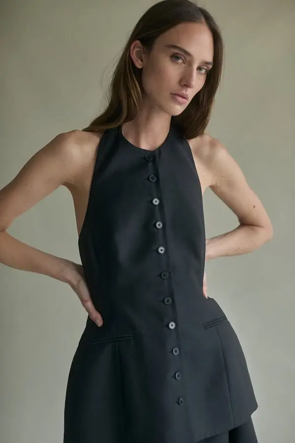 HEIRLOME Lupita Halter Top In Italian Silk And Wool Faille