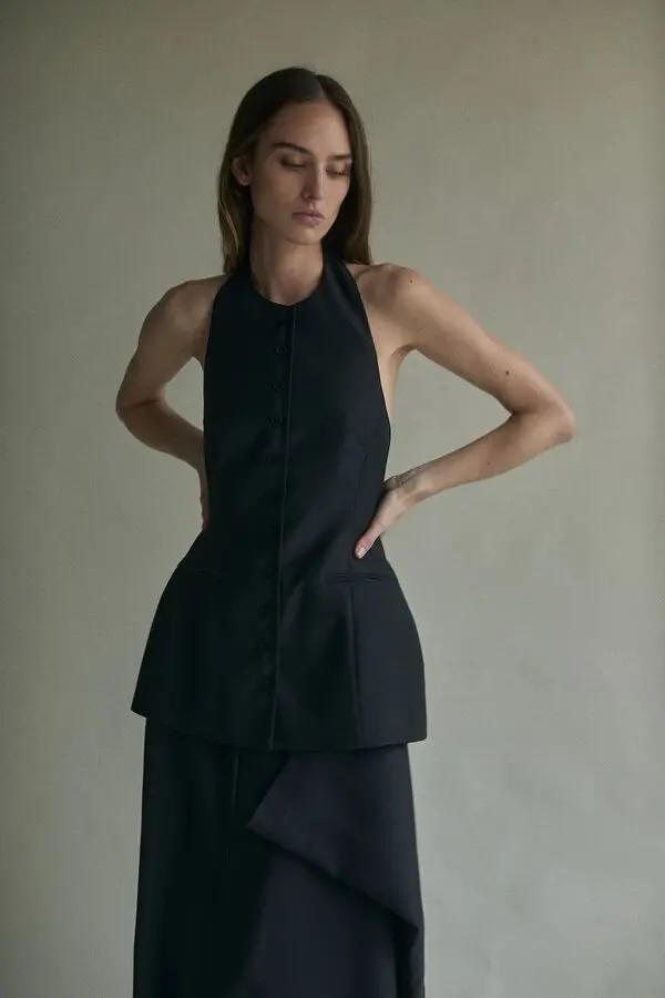 HEIRLOME Lupita Halter Top In Italian Silk And Wool Faille