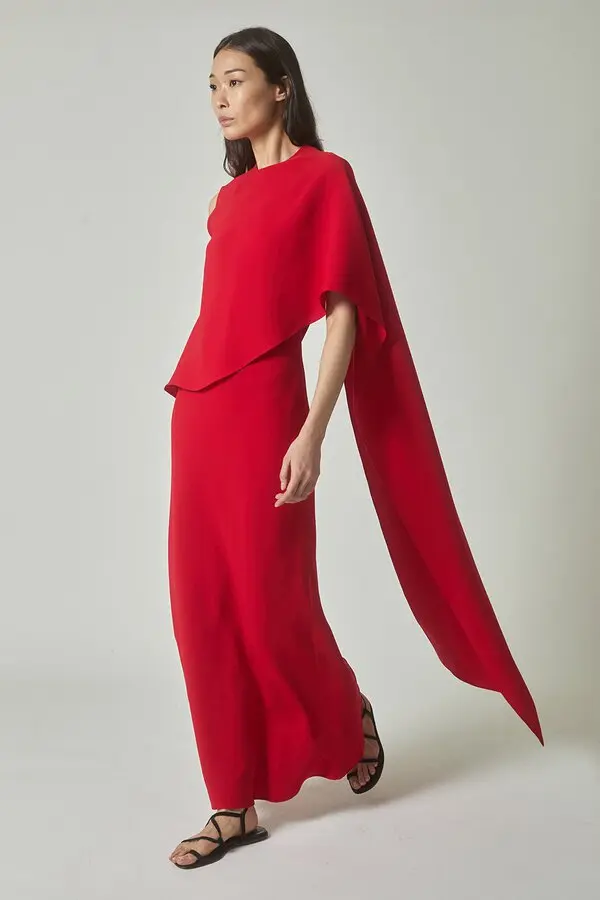 HEIRLOME Clementine Midi Dress With Asymmetrical Cape