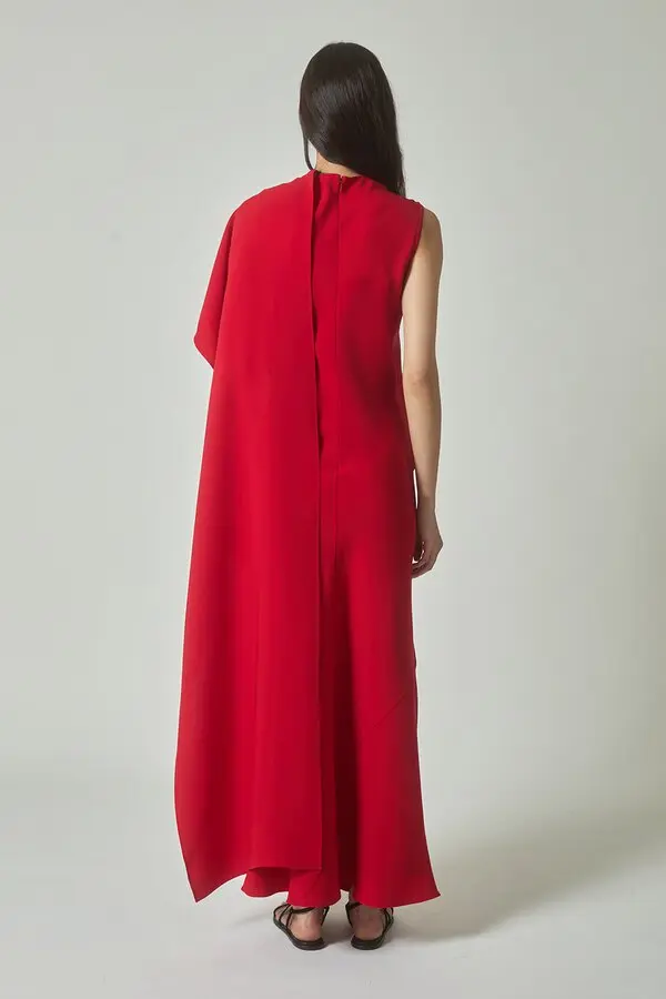 HEIRLOME Clementine Midi Dress With Asymmetrical Cape