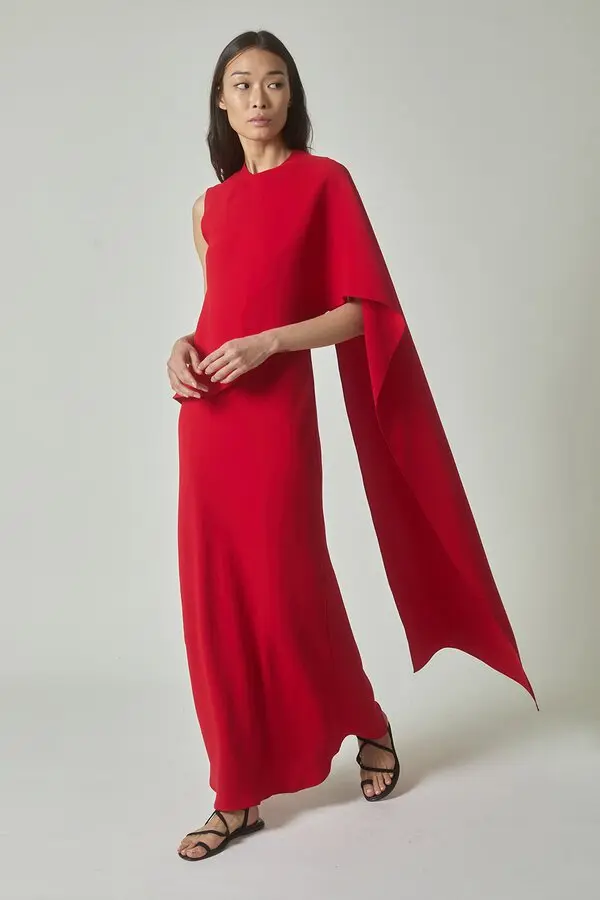 HEIRLOME Clementine Midi Dress With Asymmetrical Cape