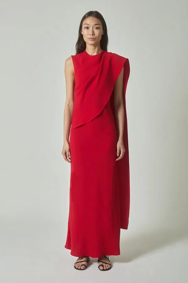 HEIRLOME Clementine Midi Dress With Asymmetrical Cape