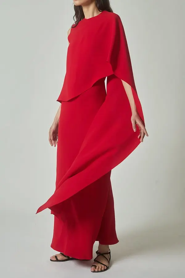 HEIRLOME Clementine Midi Dress With Asymmetrical Cape