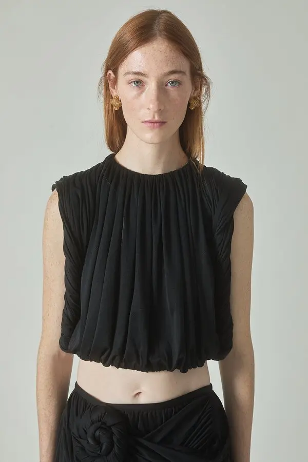 HEIRLOME Effie Cropped Silk Jersey Top - Black
