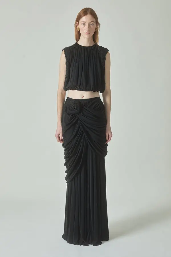 HEIRLOME Effie Cropped Silk Jersey Top - Black