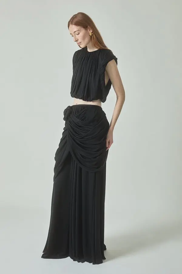HEIRLOME Effie Cropped Silk Jersey Top - Black