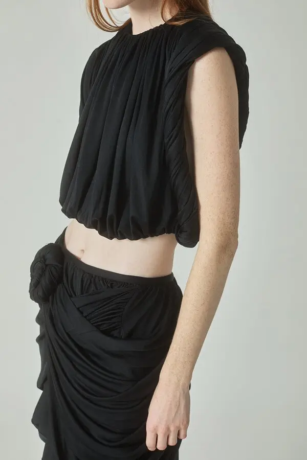 HEIRLOME Effie Cropped Silk Jersey Top - Black